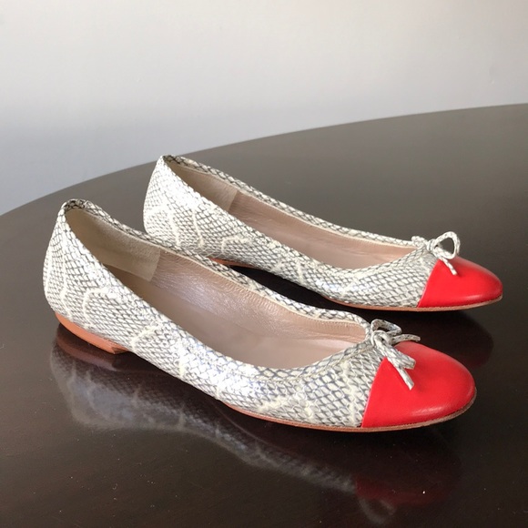 Delman | Shoes | Snake Print Leather Red Tip Delman Ballet Flats | Poshmark